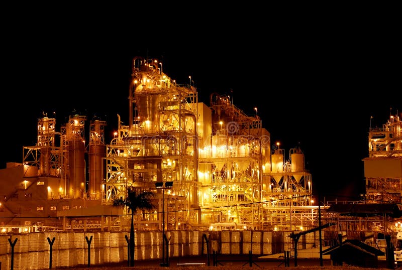 Oil refinery at night stock photo. Image of cooling, environment - 3983264