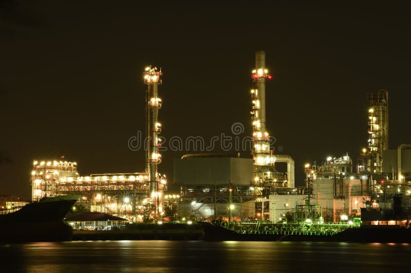 Oil refinery at night stock photo. Image of engineering - 51009364