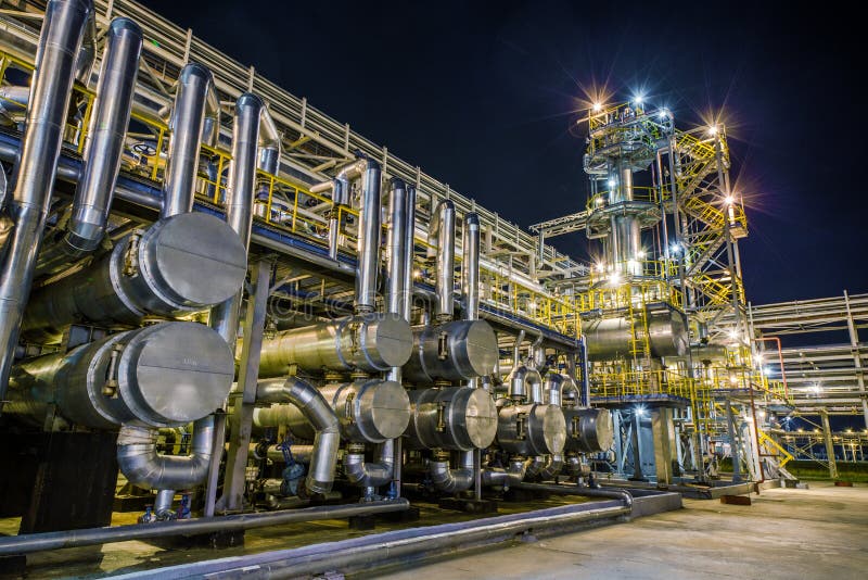 Oil Refinery at Night stock image. Image of pipe, refinery - 51030589