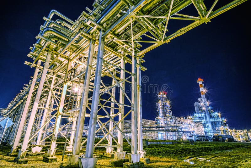 Oil Refinery at Night stock photo. Image of energy, industry - 51030576