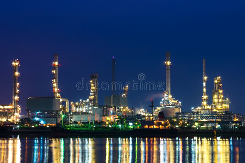 Oil Refinery at Night, Heavy Industry Scene Stock Photo - Image of ...