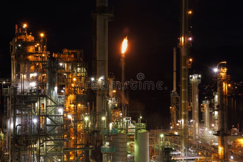Oil Refinery Night Shift Energy Stock Photo - Image of crude, fire ...