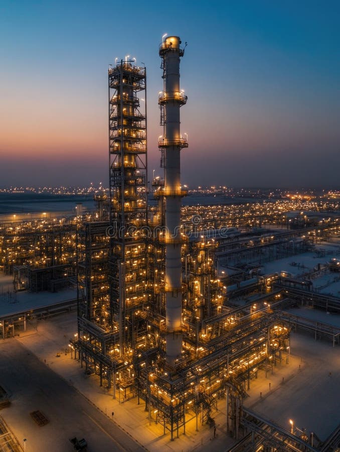 Oil Refinery at Night stock photo. Image of infrastructure - 378927168