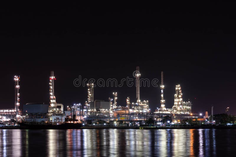 Oil refinery at night stock image. Image of pollute, bangkok - 47116013
