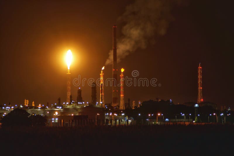 Refinery at night 5 stock image. Image of pernis, illuminated - 2574615