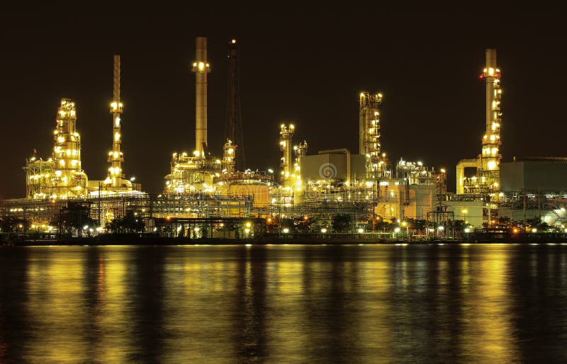 The Large Offshore Oil Rig at Night Stock Image - Image of ...