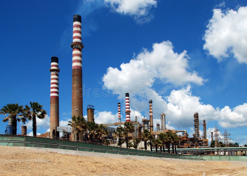 Oil Refinery, Puente Mayorga, Spain. Stock Photo - Image of tree ...