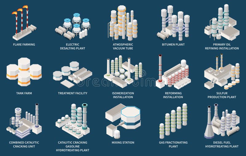 Oil Refinery Set stock vector. Illustration of icons - 292018368