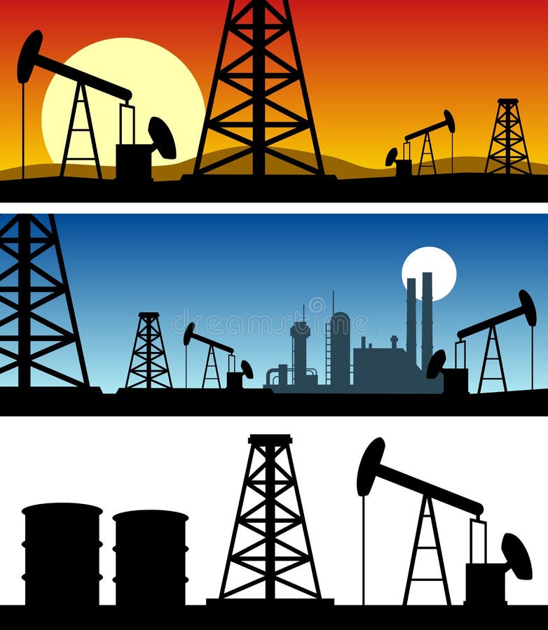 Oil Refinery Silhouette Banners Stock Vector - Illustration of graphic ...