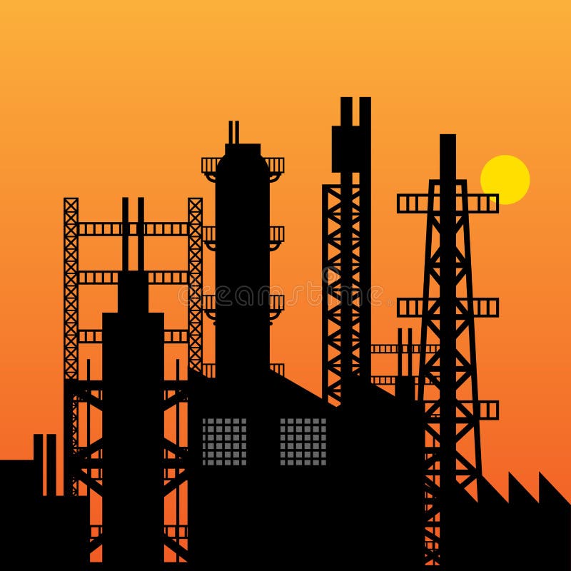 Oil Refinery Silhouette Banners Stock Vector - Illustration of graphic ...