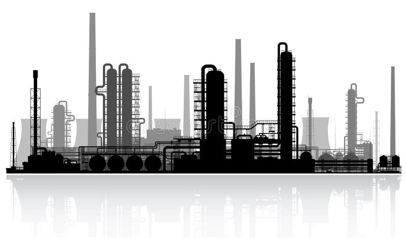 Oil Refinery Silhouette. Vector Illustration. Stock Vector ...