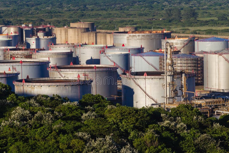 Oil Refinery Storage Tanks editorial stock image. Image of headland ...