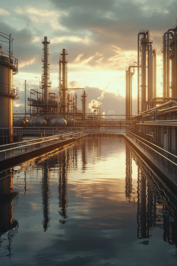 Oil Refinery Sunset stock image. Image of storage, production - 373246711