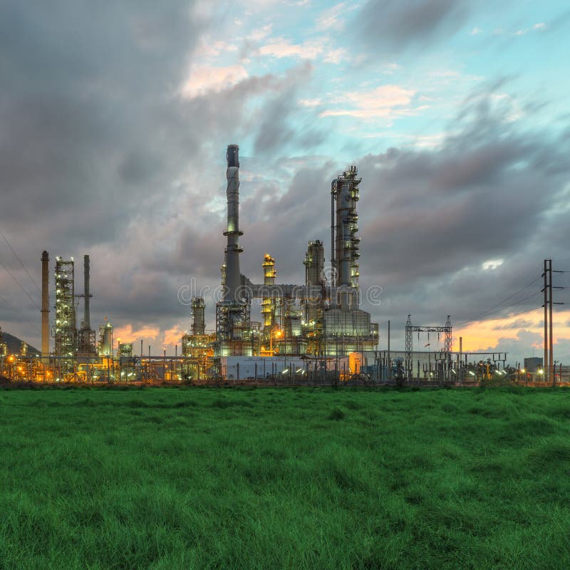 Oil Refinery At Sunset In Rotterdam, Netherlands. Stock Photo - Image ...