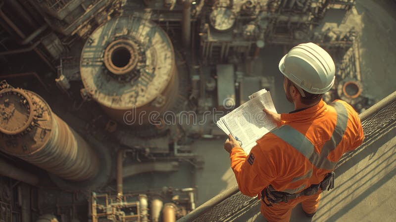 Oil Refinery Undergoing Maintenance with Workers Examining Equipment ...