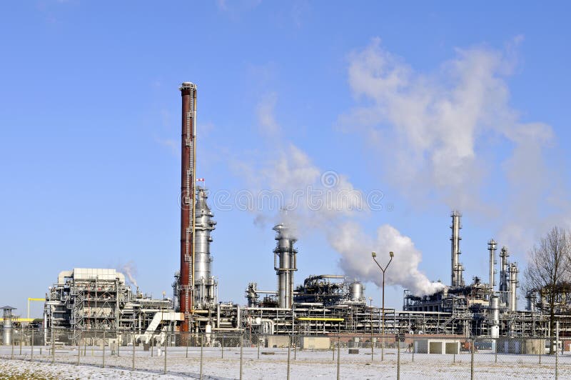 Oil Refinery in Winter Landscape Stock Photo - Image of winter, work ...