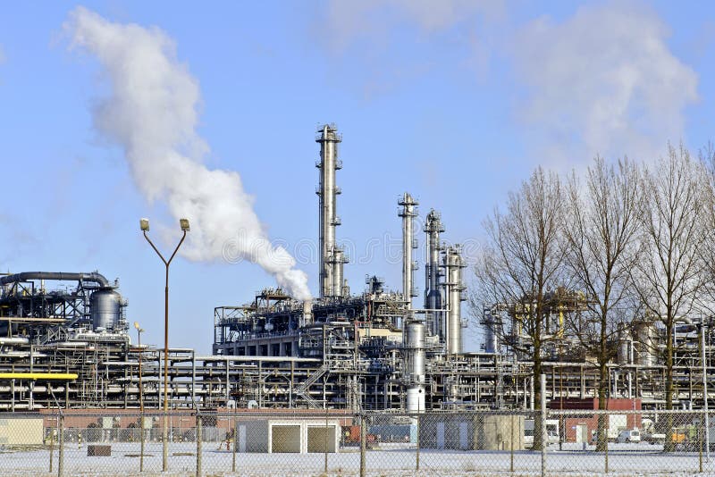 Oil Refinery in Winter Landscape Stock Photo - Image of complex ...