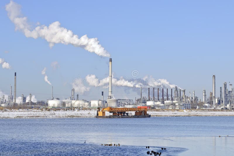 Oil Refinery in Winter Landscape Stock Photo - Image of winter, work ...