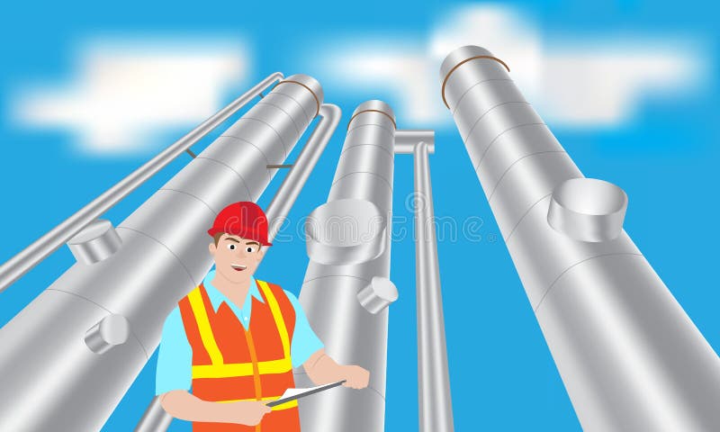 Oil Refinery Worker Site Check Tower Stock Vector - Illustration of ...