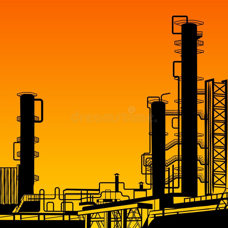Oil Refinery Industrial Silhouette Stock Vector - Illustration of ...