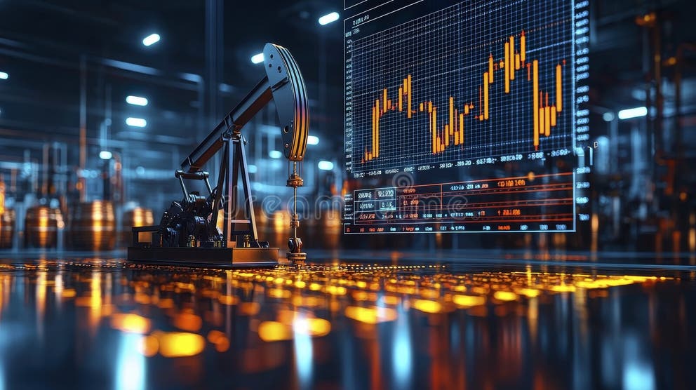 Oil Rig Against Data Visualization Background Stock Illustration ...