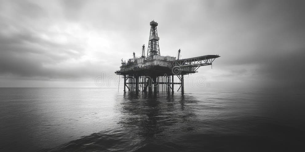 Oil Rig Black and White stock image. Image of industry - 376200419