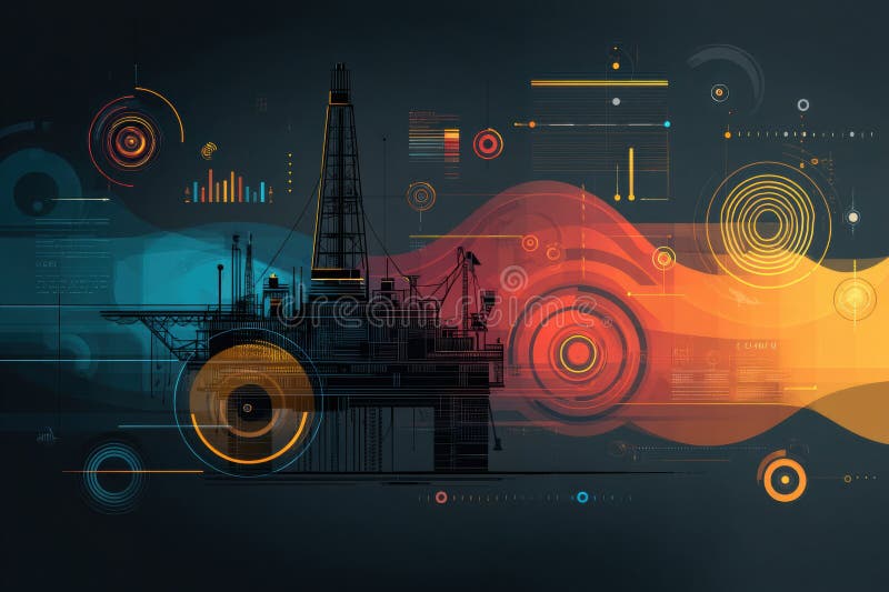 Digital Illustration of an Oil Rig Integrated with Futuristic UI ...