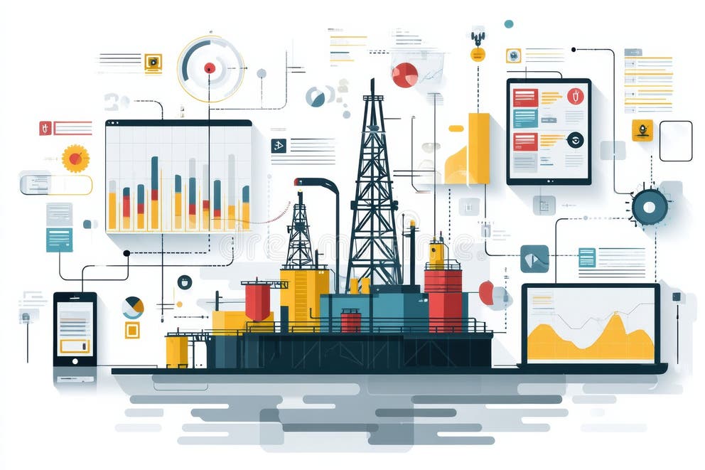 Oil Rig Design Surrounded by Digital User Interface Elements ...