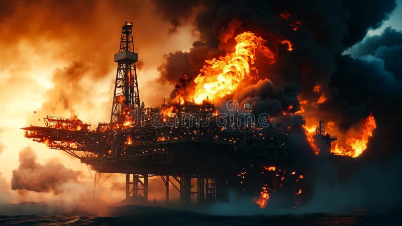 An Oil Rig on Fire in the Ocean Stock Footage - Video of large ...