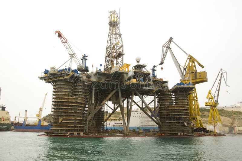Oil Rig in harbour Malta editorial stock photo. Image of mediterranean ...