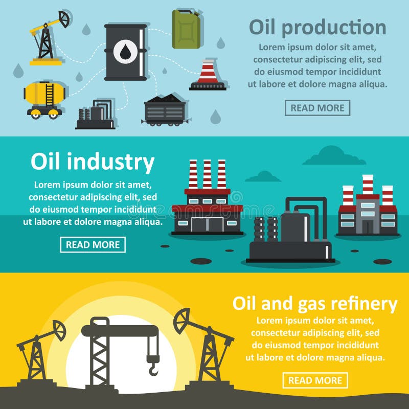 Oil Rig Industry Banner Horizontal Set, Flat Style Stock Vector ...