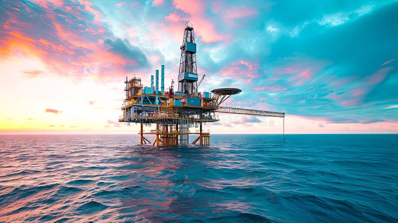 Oil Rig in the Middle of the Ocean Stock Image - Image of technology ...