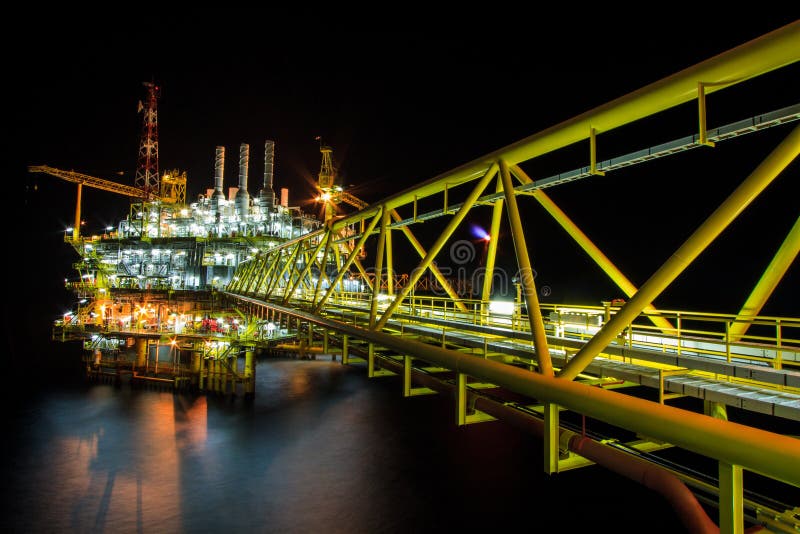 Oil Rig at Night with Twilight Background Stock Image - Image of ...
