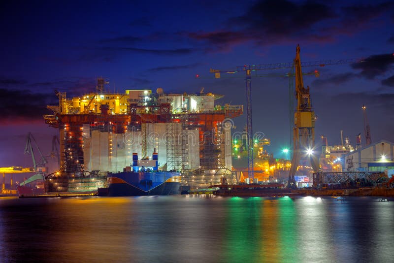 Oil Rig at night stock image. Image of poland, offshore - 36558127