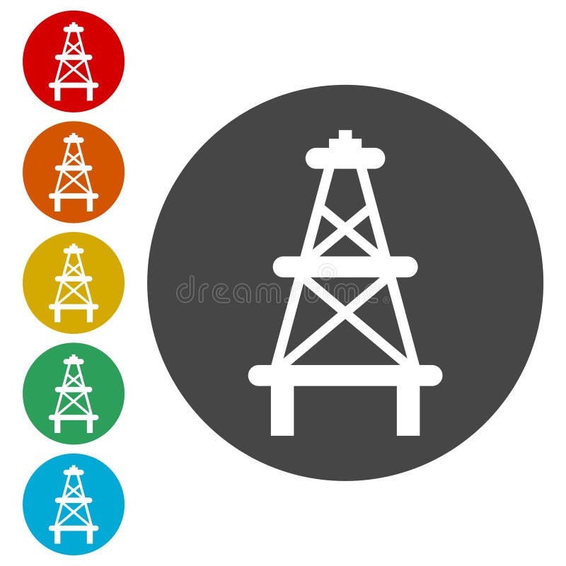 Oil Rig Gusher, Petroleum Derrick Tower Icon Isolated on White ...