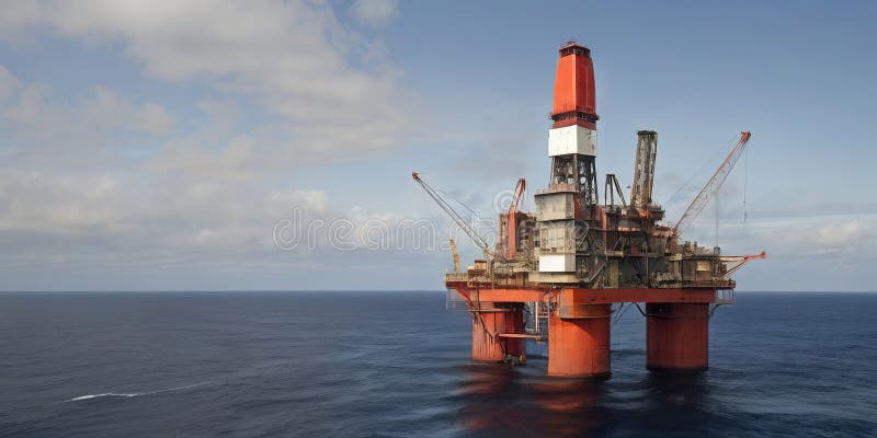 Oil Rig on the Open Sea in Clear Weather Stock Illustration ...