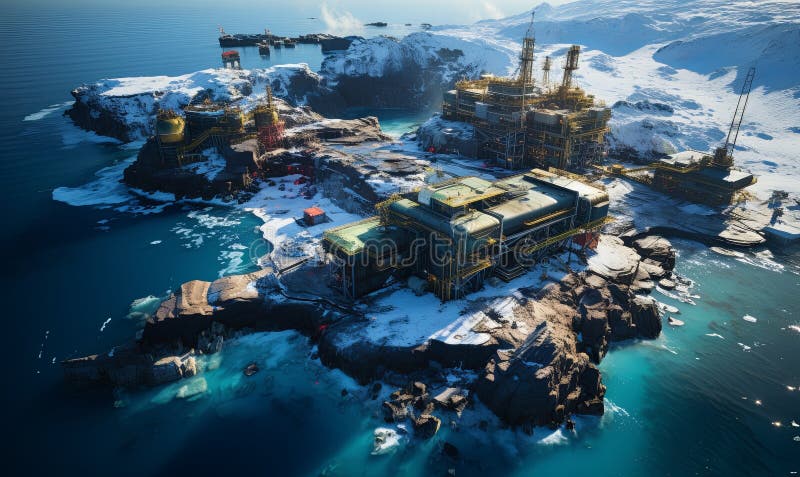 Oil Rig Operating in Ocean stock photo. Image of ocean - 326336280