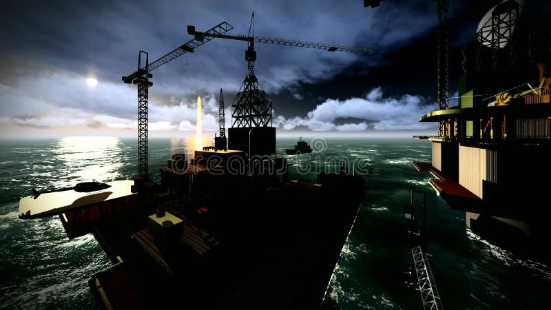 Offshore Oil Rig at Night: Illuminated Extraction Operations Stock ...