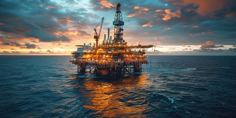 Oil Rig at Sunset. Created by Generative Artificial Intelligence Stock ...