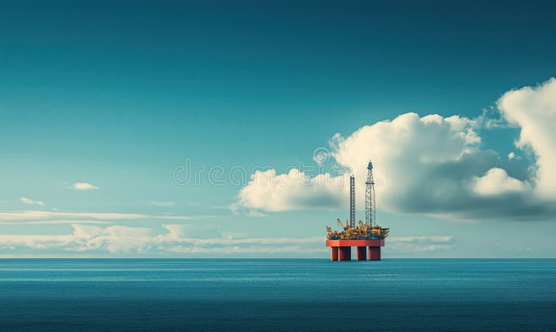 Oil Rig Platform Standing Tall in Calm Ocean Waters Under Clear Blue ...