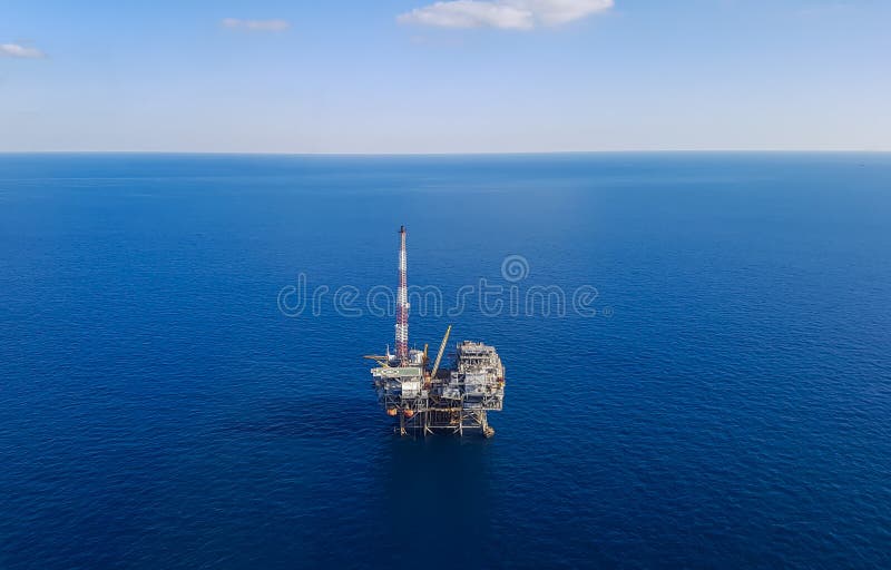 Oil Rig at Sea - Aerial View Stock Photo - Image of construction ...