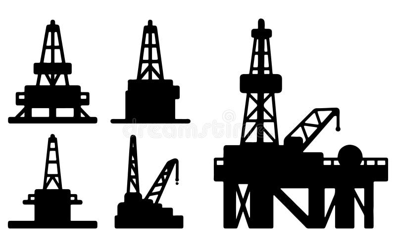 Oil Rig Silhouettes Collection Vector Stock Vector - Illustration of ...