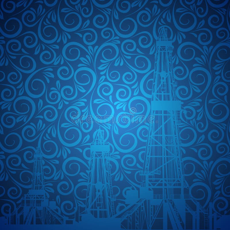 Oil Rig Silhouettes and Vintage Background Stock Vector - Illustration ...