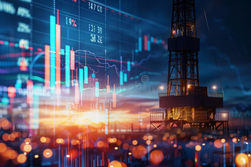 Oil Rig with Stock Charts and Graphs Stock Image - Image of resources ...