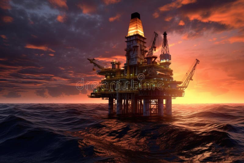 Oil Rig Sunset stock illustration. Illustration of sunset - 278517148