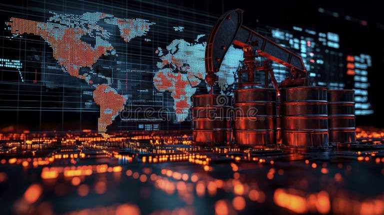 Oil Rig Surrounded by Data Visualizations and Maps Stock Illustration ...