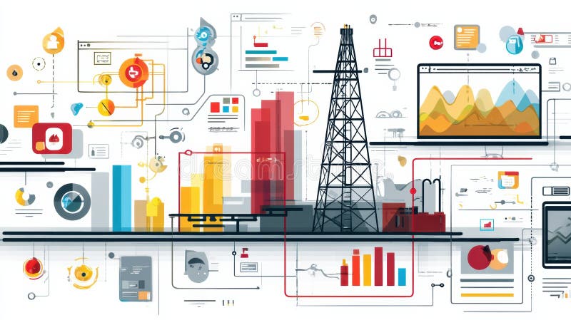 Oil Rig Surrounded by Digital UI Elements Illustrating Data Analytics ...