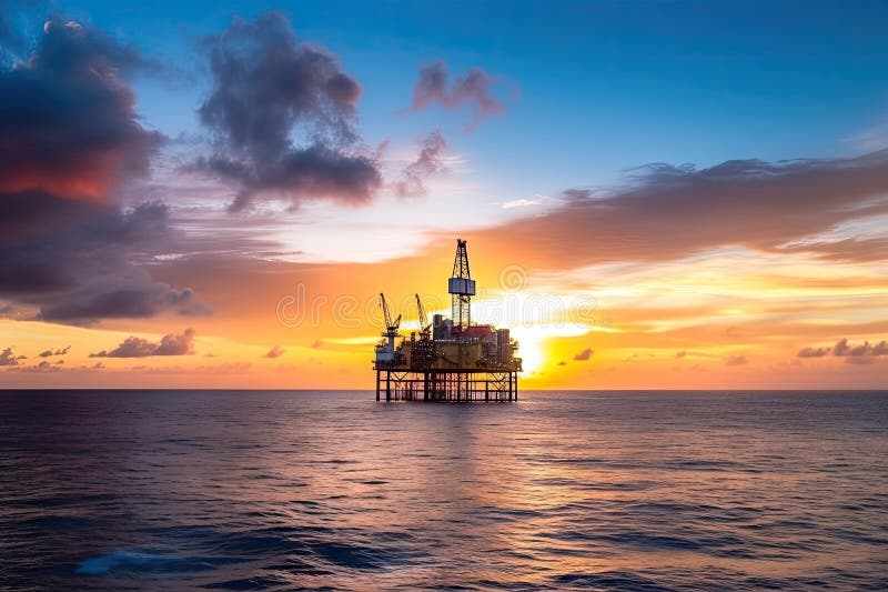 Oil Rig, with View of the Sunset, in Tropical Paradise Stock ...