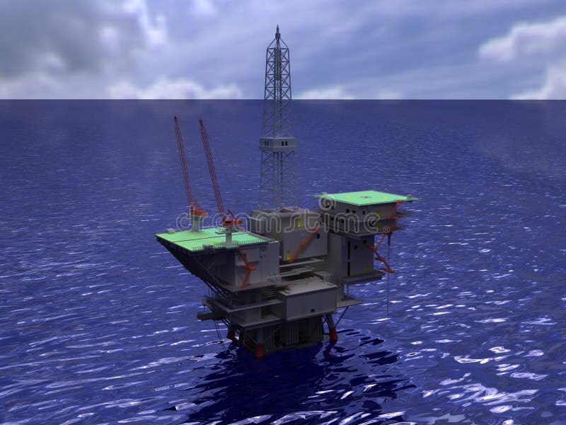 Oil rig on water rendering stock illustration. Illustration of drilling ...