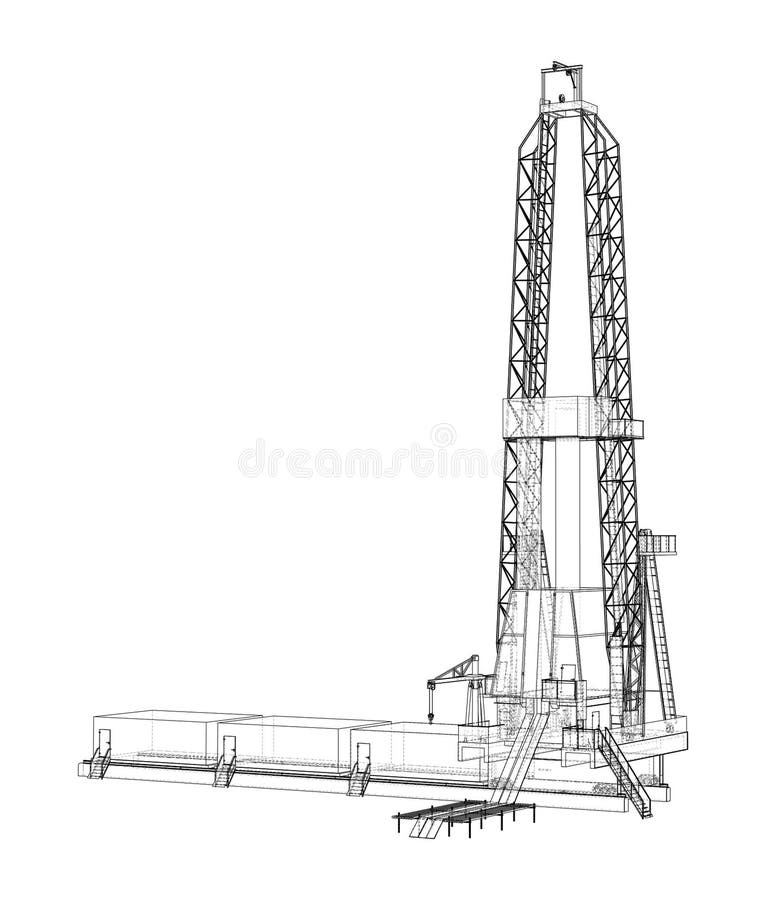 Oil rig. Wire-frame style stock illustration. Illustration of pollution ...
